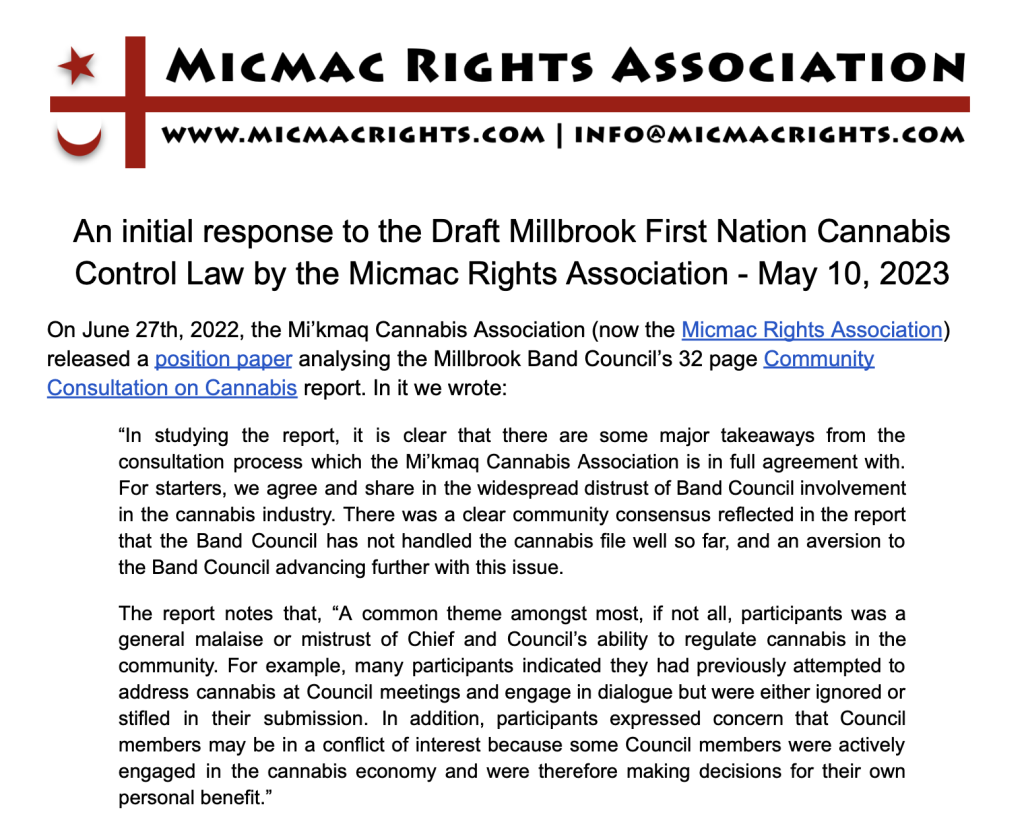 An initial response to the Draft Millbrook First Nation Cannabis ...
